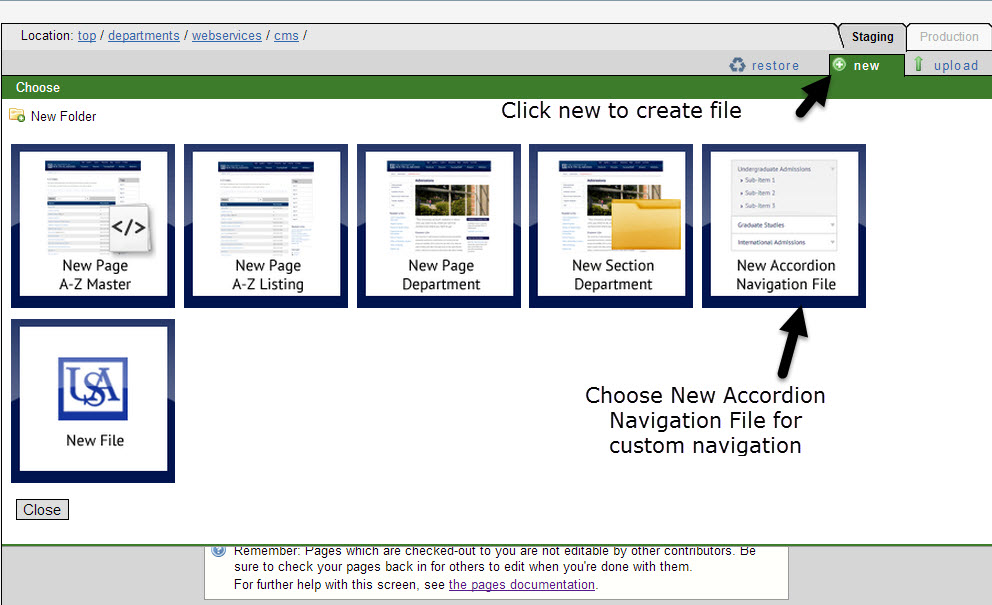 Setting Navigation | Content Management System